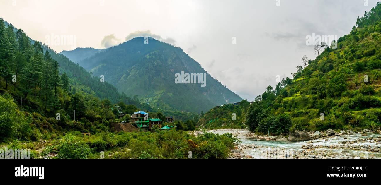 A mountain river, Gushaini, Tirthan Valley, Himachal Pradesh, India ...
