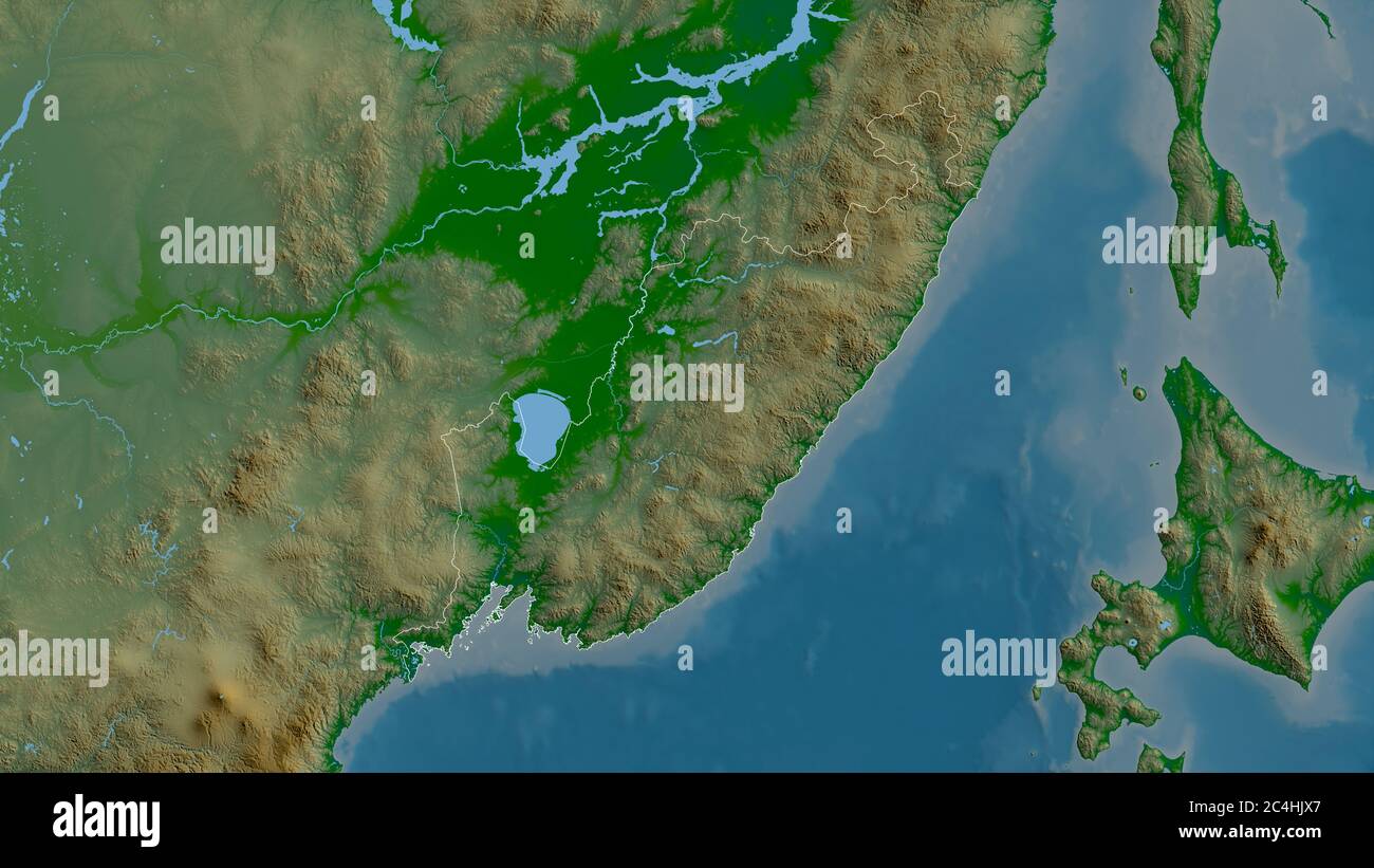 Primor'ye, territory of Russia. Colored shader data with lakes and ...
