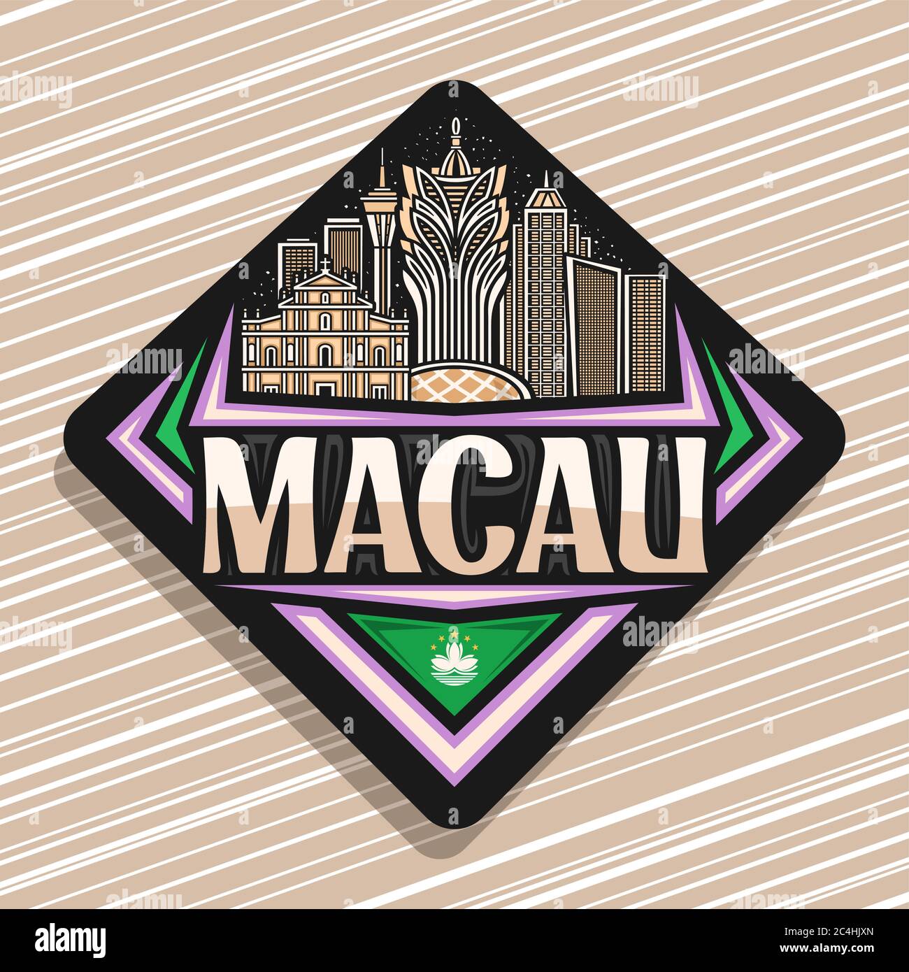 Vector logo for Macau, black decorative road sign with line ...