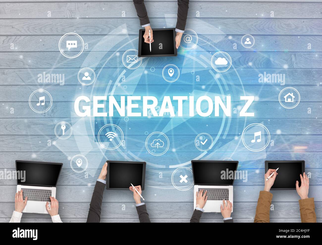 Group of people having a meeting with GENERATION Z insciption, social ...