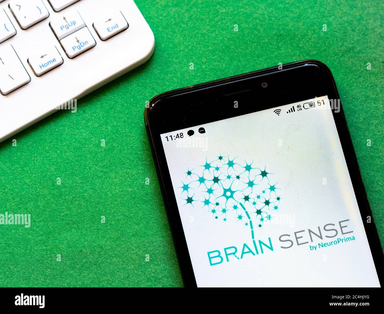 In this photo illustration e-commerce Brain Sense logo is seen displayed on a smartphone Stock ...