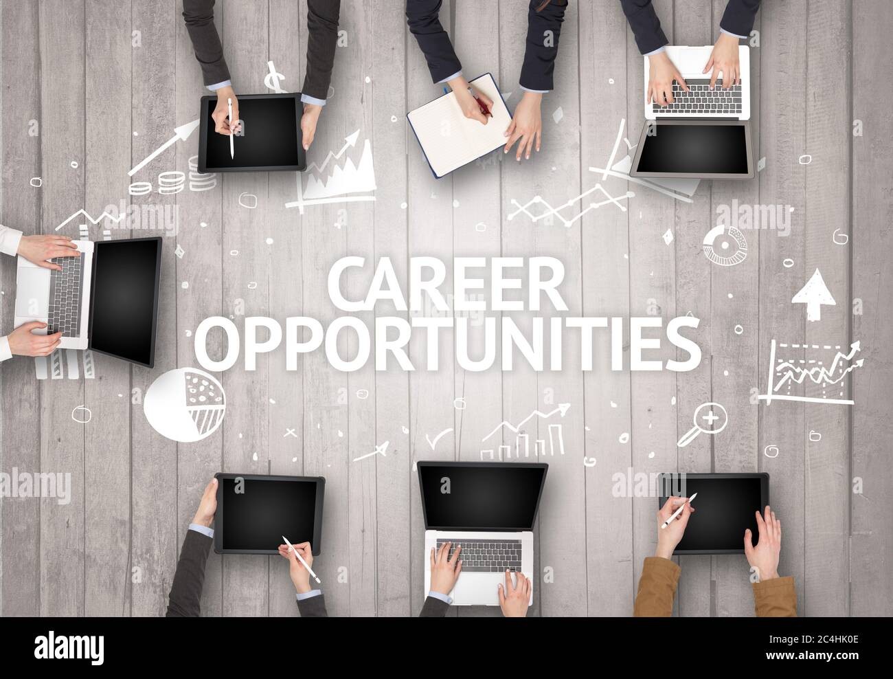 Group of Busy People Working in an Office with CAREER OPPORTUNITIES ...