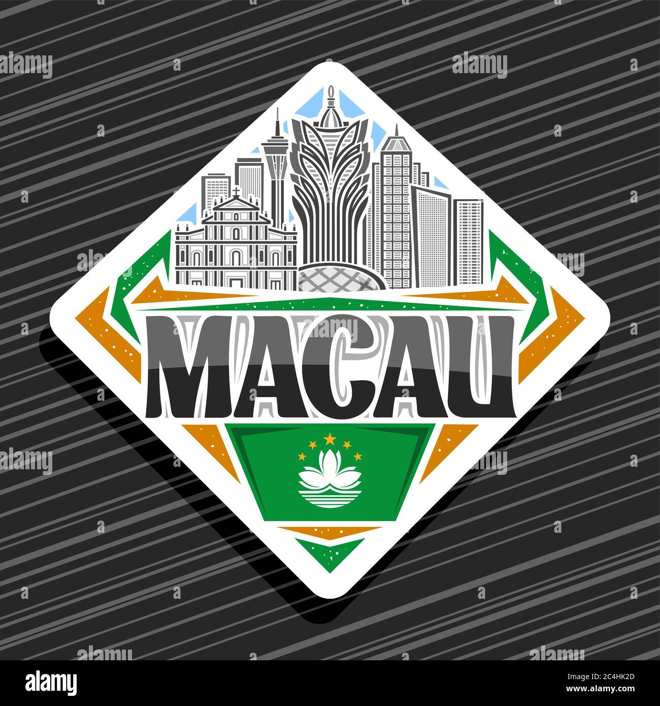 Vector logo for Macau, white decorative road sign with line ...