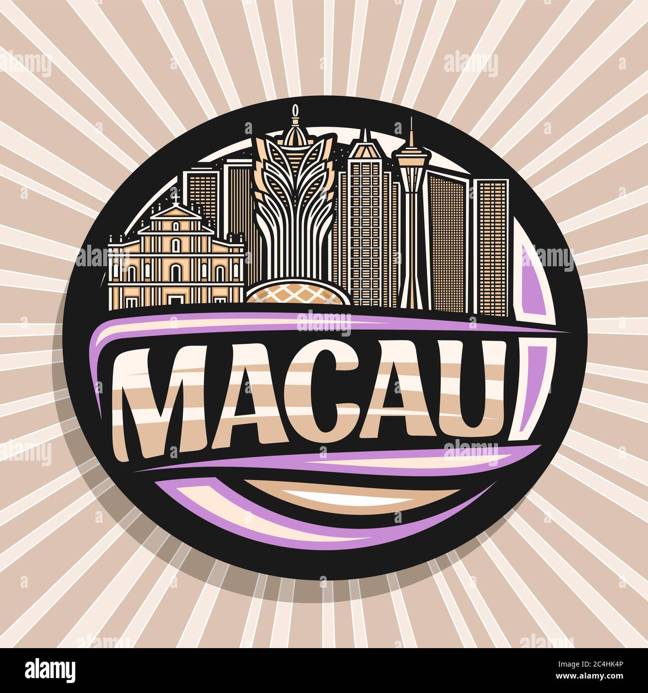 Vector logo for Macau, black decorative oval badge with line ...