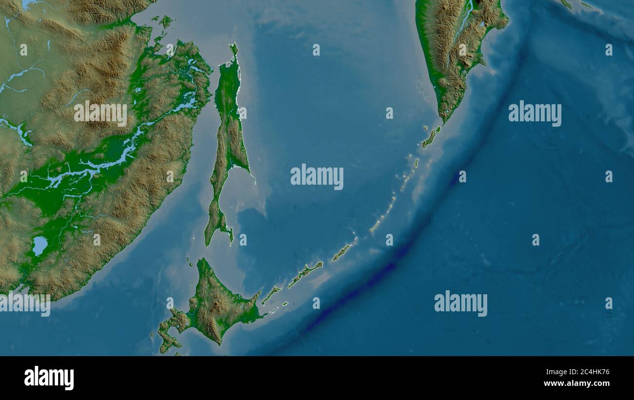 Sakhalin, region of Russia. Colored shader data with lakes and rivers ...