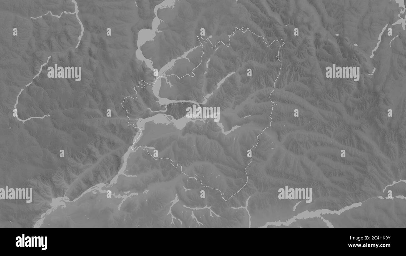 Samara, region of Russia. Grayscaled map with lakes and rivers. Shape ...