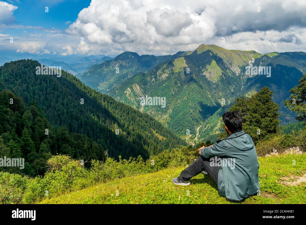 Jalori Pass, Himachal Pradesh, India; 20-September-2019; a solo trekker ...