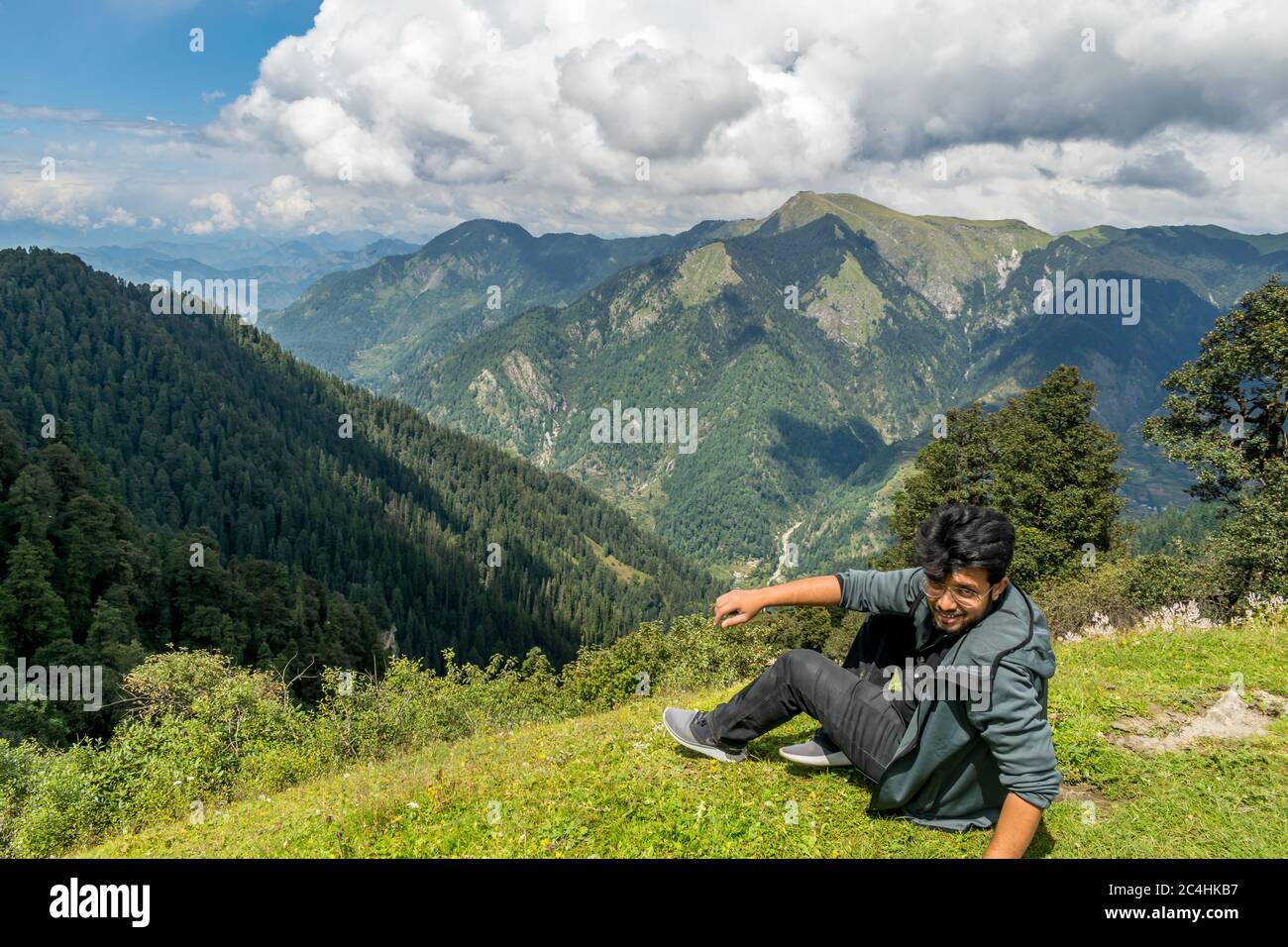 Jalori Pass, Himachal Pradesh, India; 20-September-2019; a solo trekker ...