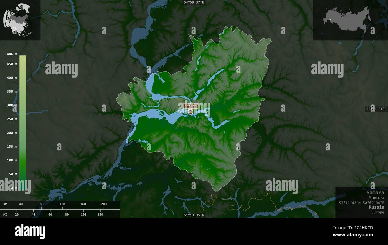 Samara, region of Russia. Colored shader data with lakes and rivers ...