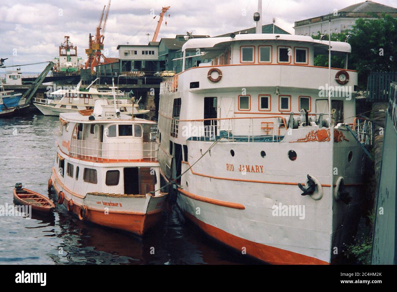 Two ships moored in the port of Manaus in the 1980s, Amazonas, Brazil ...