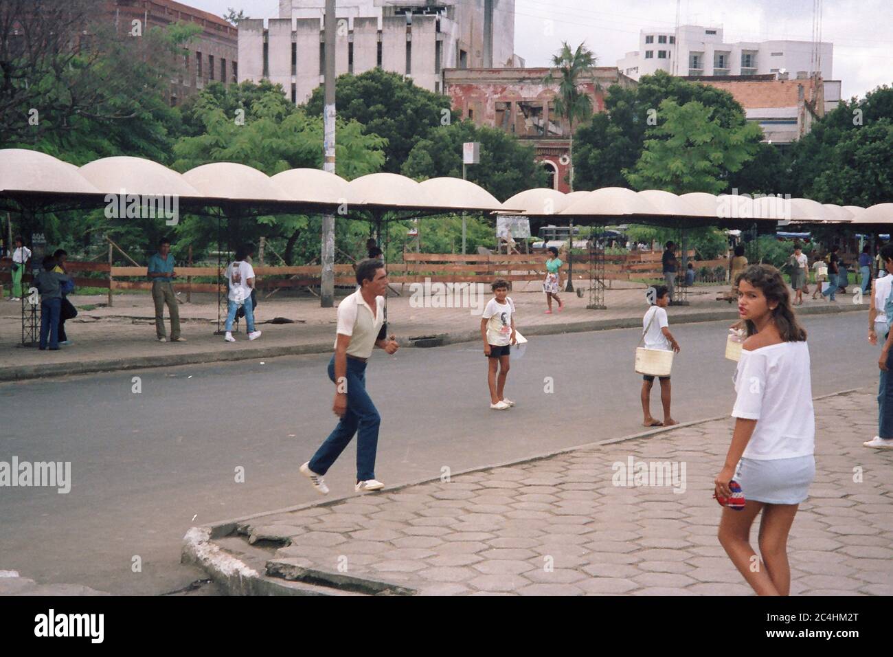 Bus stop in Manaus in the 1980s, Brazil Stock Photo - Alamy