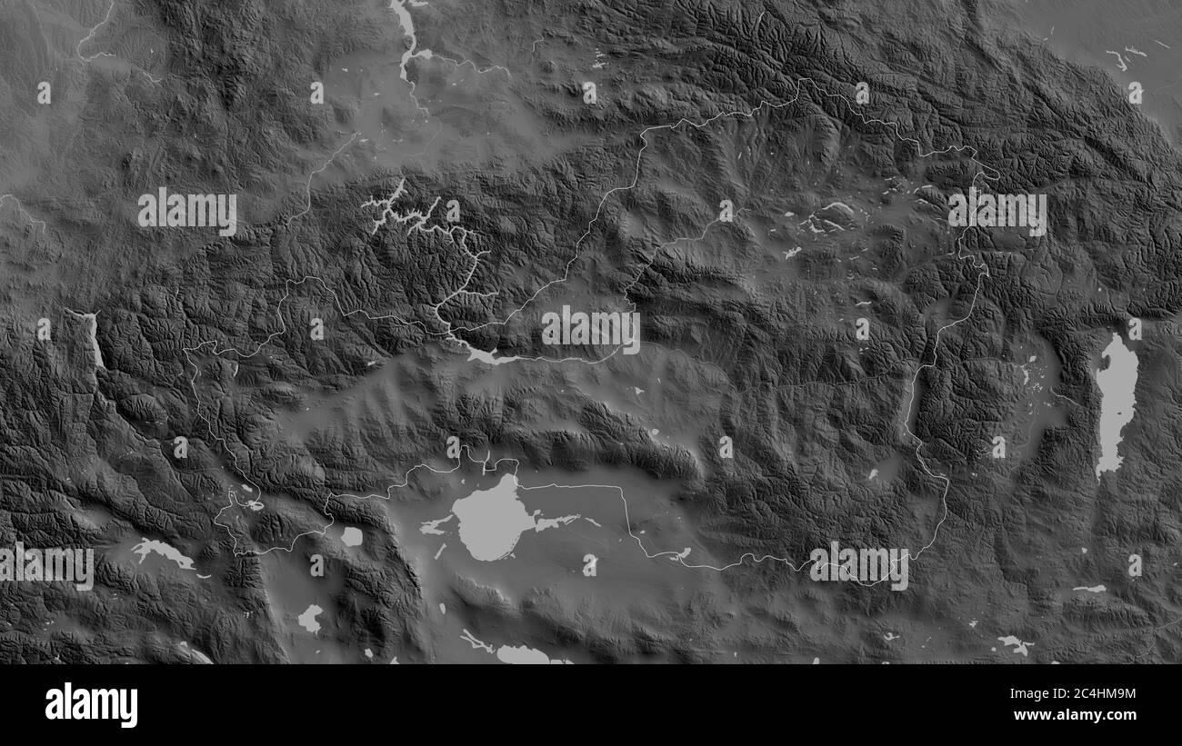 Tuva, republic of Russia. Grayscaled map with lakes and rivers. Shape ...