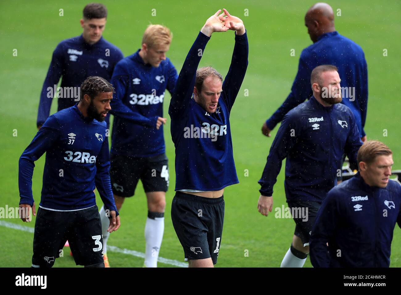 Derby County's Matt Clarke warms up before the Sky Bet Championship ...