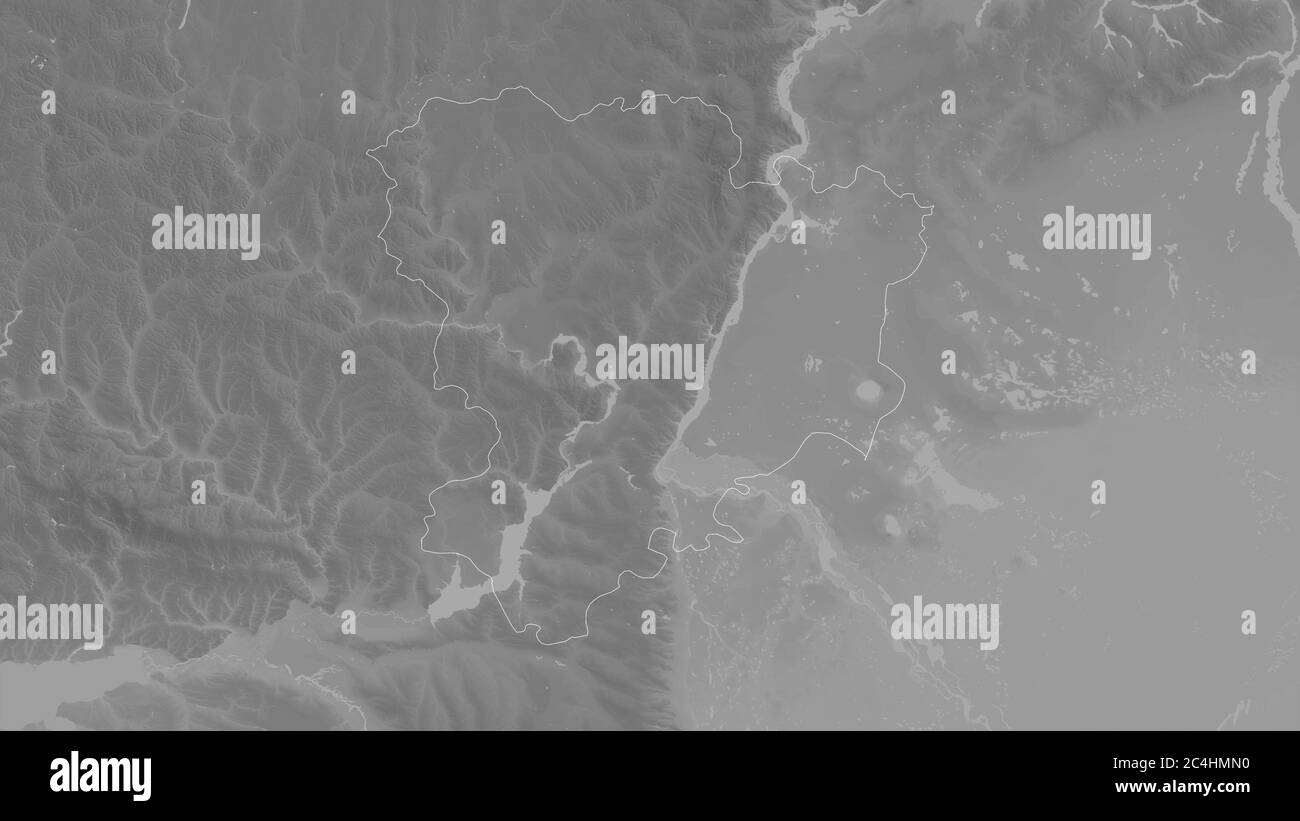 Volgograd, region of Russia. Grayscaled map with lakes and rivers ...