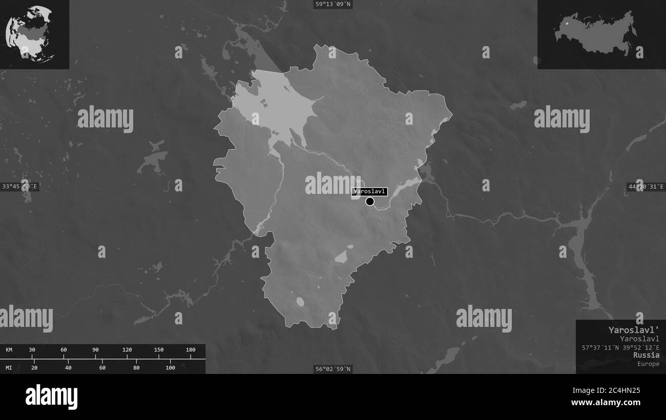 Yaroslavl', region of Russia. Grayscaled map with lakes and rivers ...