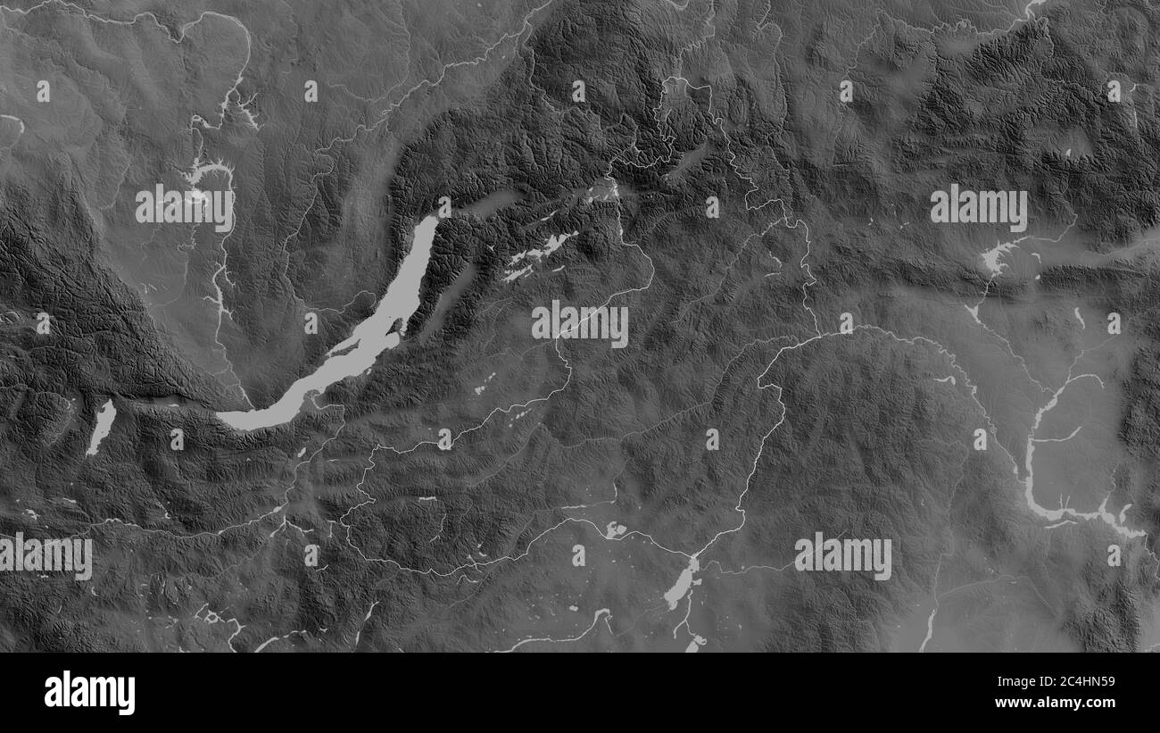 Zabaykal'ye, territory of Russia. Grayscaled map with lakes and rivers ...