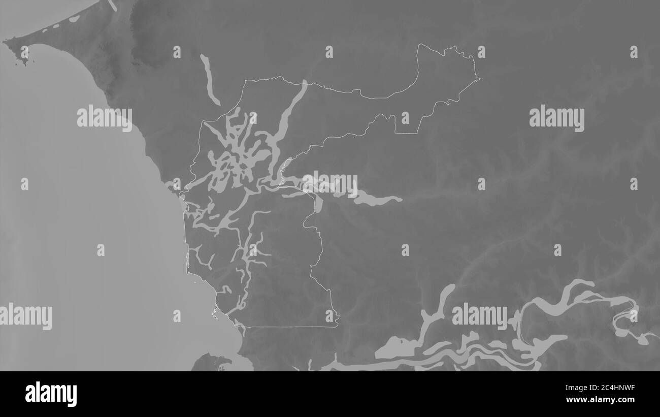 Fatick, region of Senegal. Grayscaled map with lakes and rivers. Shape ...