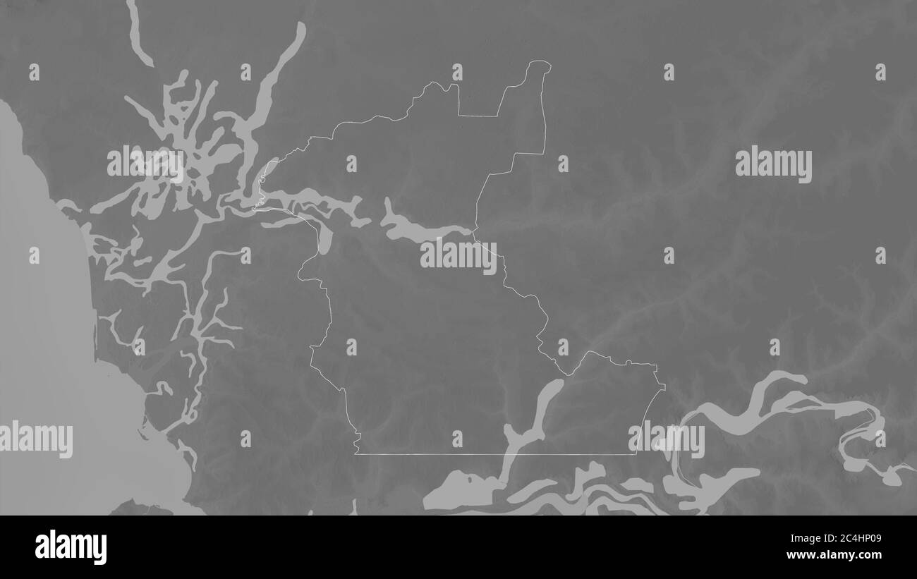 Kaolack, region of Senegal. Grayscaled map with lakes and rivers. Shape ...
