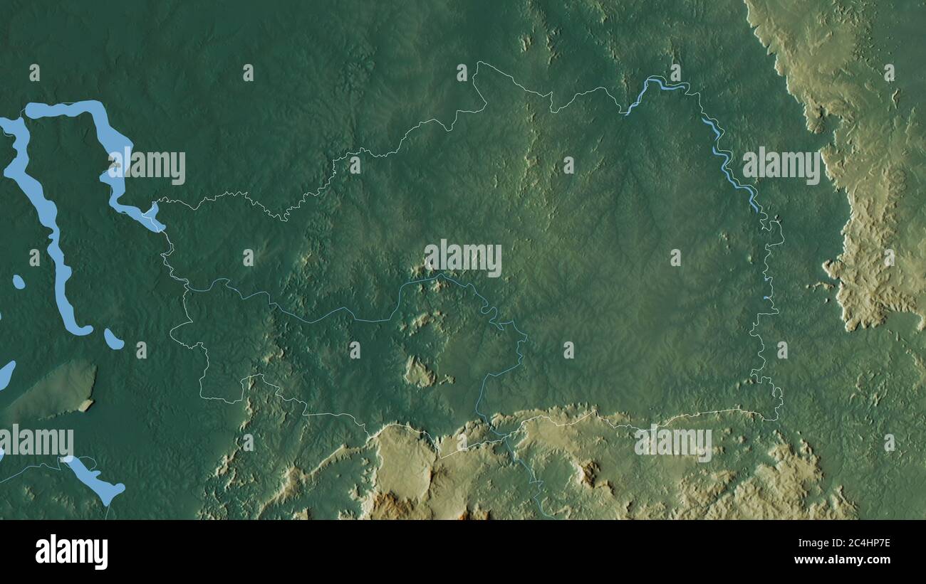 Kédougou, region of Senegal. Colored relief with lakes and rivers ...