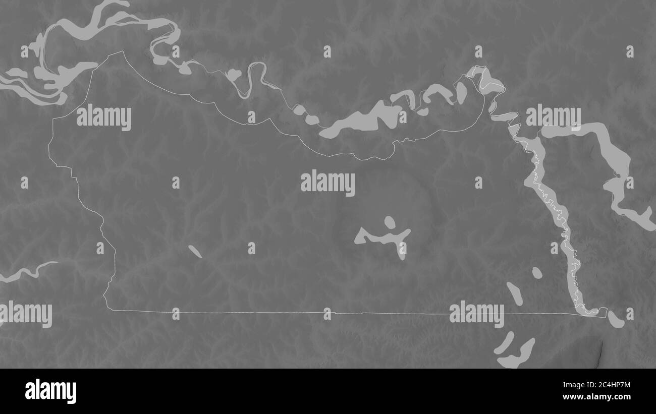 Kolda, region of Senegal. Grayscaled map with lakes and rivers. Shape ...