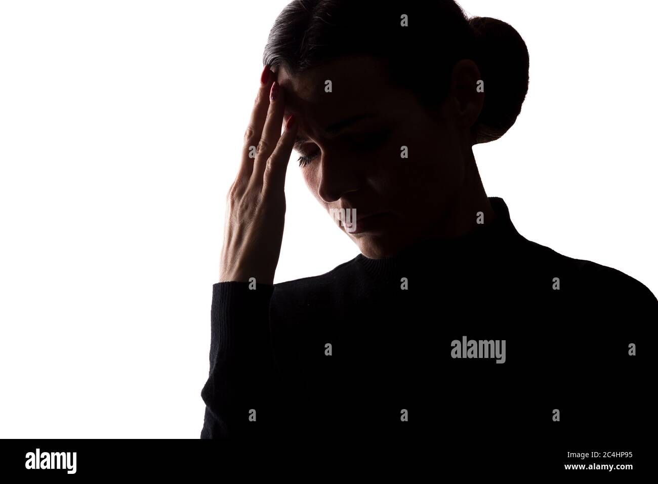 Silhouette of a young woman keep her head - horizontal, isolated Stock ...