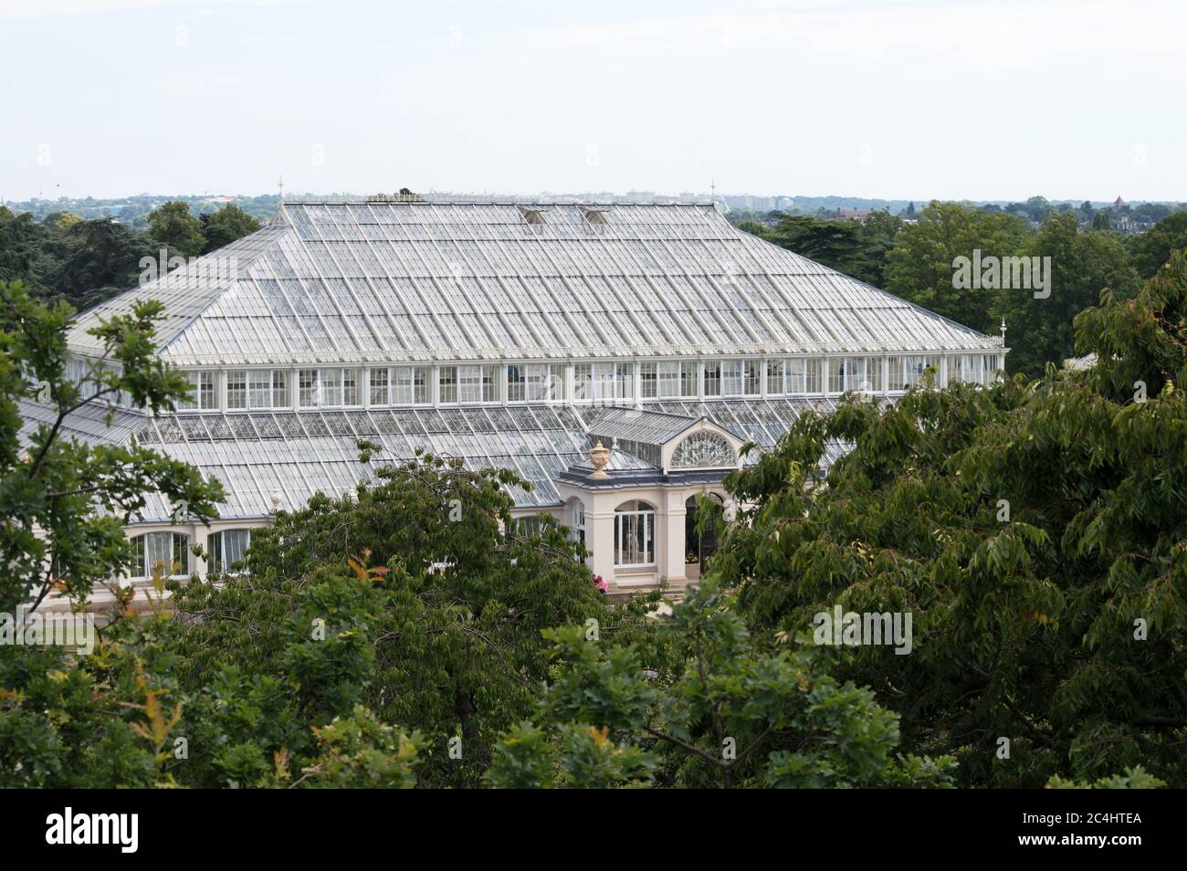 Temperate House seen from the treetops walk, Kew Gardens, England Stock ...
