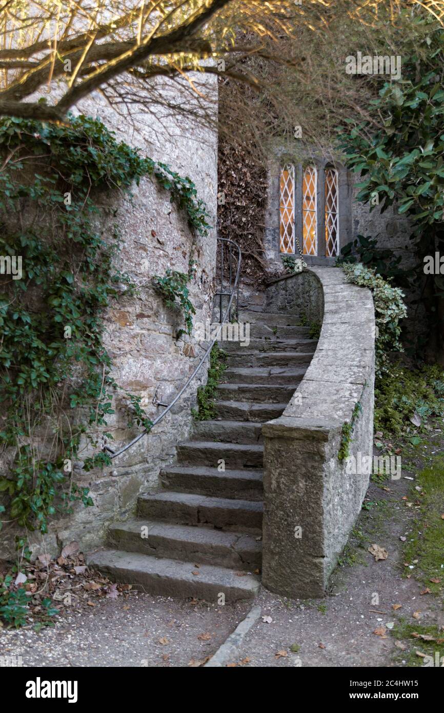Old stone staircase to the castle. Malahide Castle, Ireland Stock Photo ...