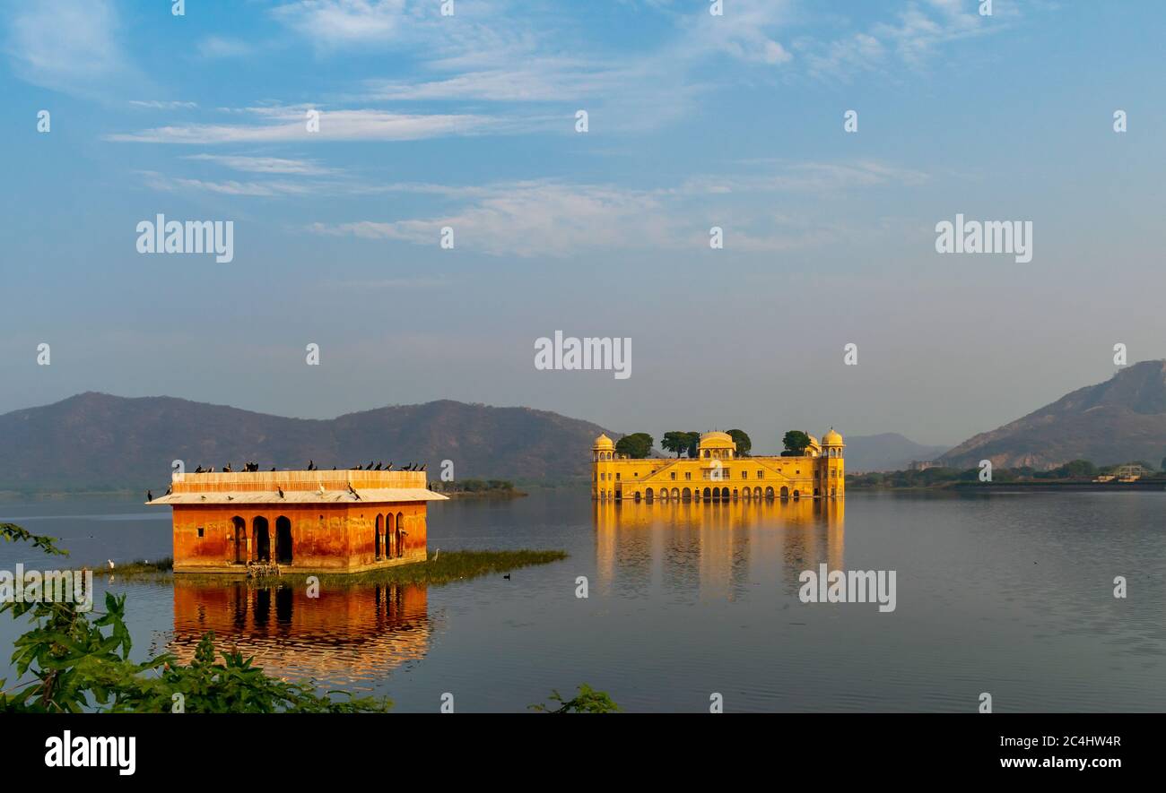 The view of Jal Mahal with birds swimming in the front, Jaipur ...
