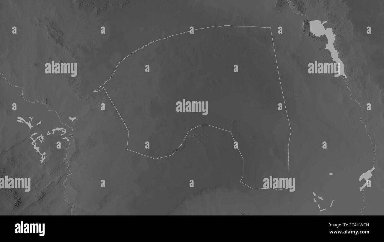 Bakool, region of Somalia. Grayscaled map with lakes and rivers. Shape ...