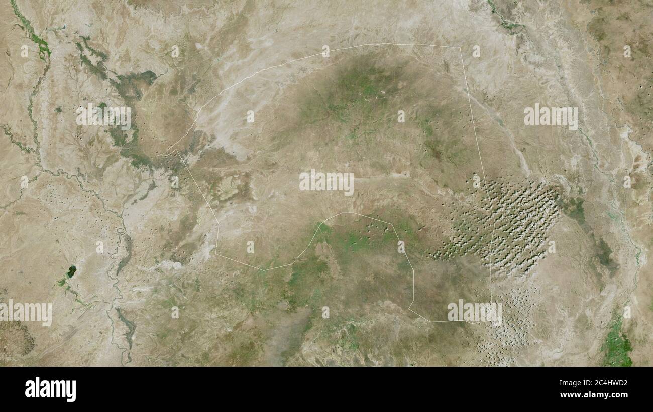 Bakool, region of Somalia. Satellite imagery. Shape outlined against ...