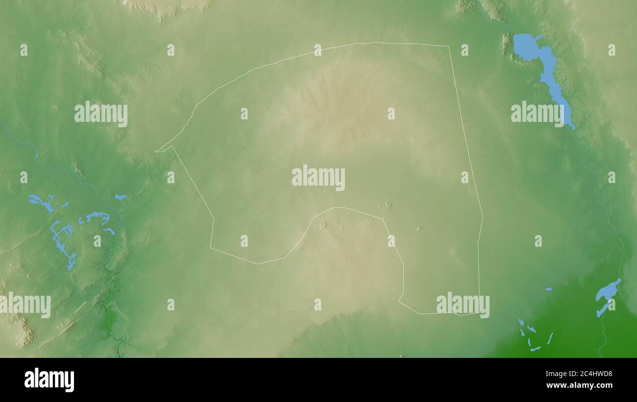 Bakool, region of Somalia. Colored shader data with lakes and rivers ...