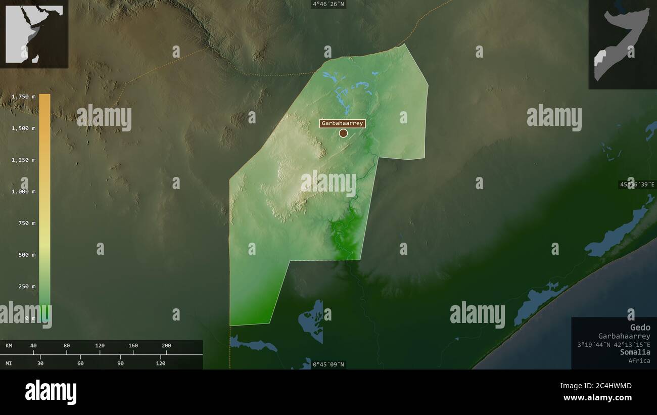 Gedo, region of Somalia. Colored shader data with lakes and rivers ...