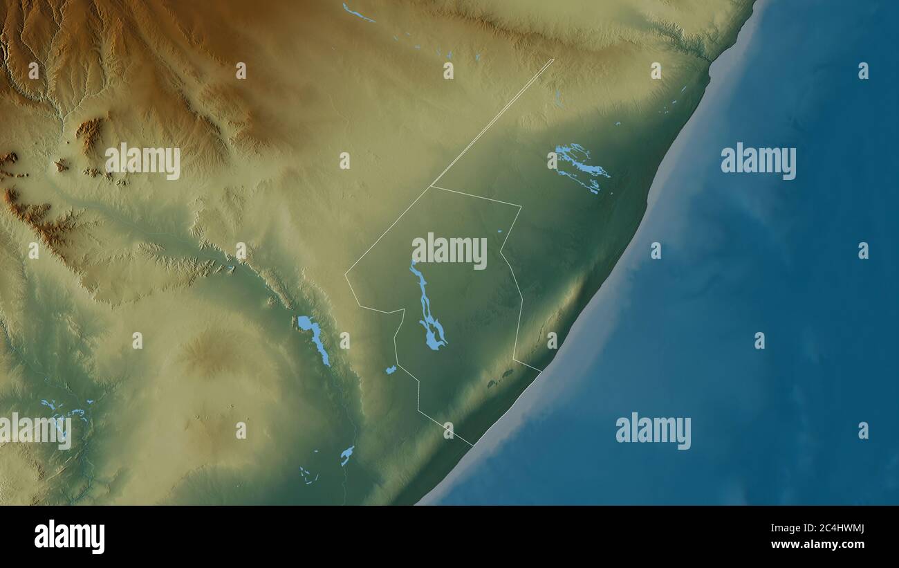 Galguduud, region of Somalia. Colored relief with lakes and rivers ...