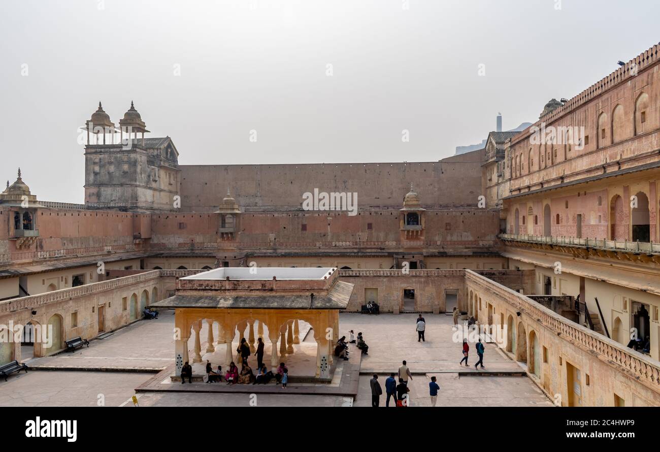 Jaipur, Rajasthan, India; Feb, 2020 : the inner courtyard of the Amber ...