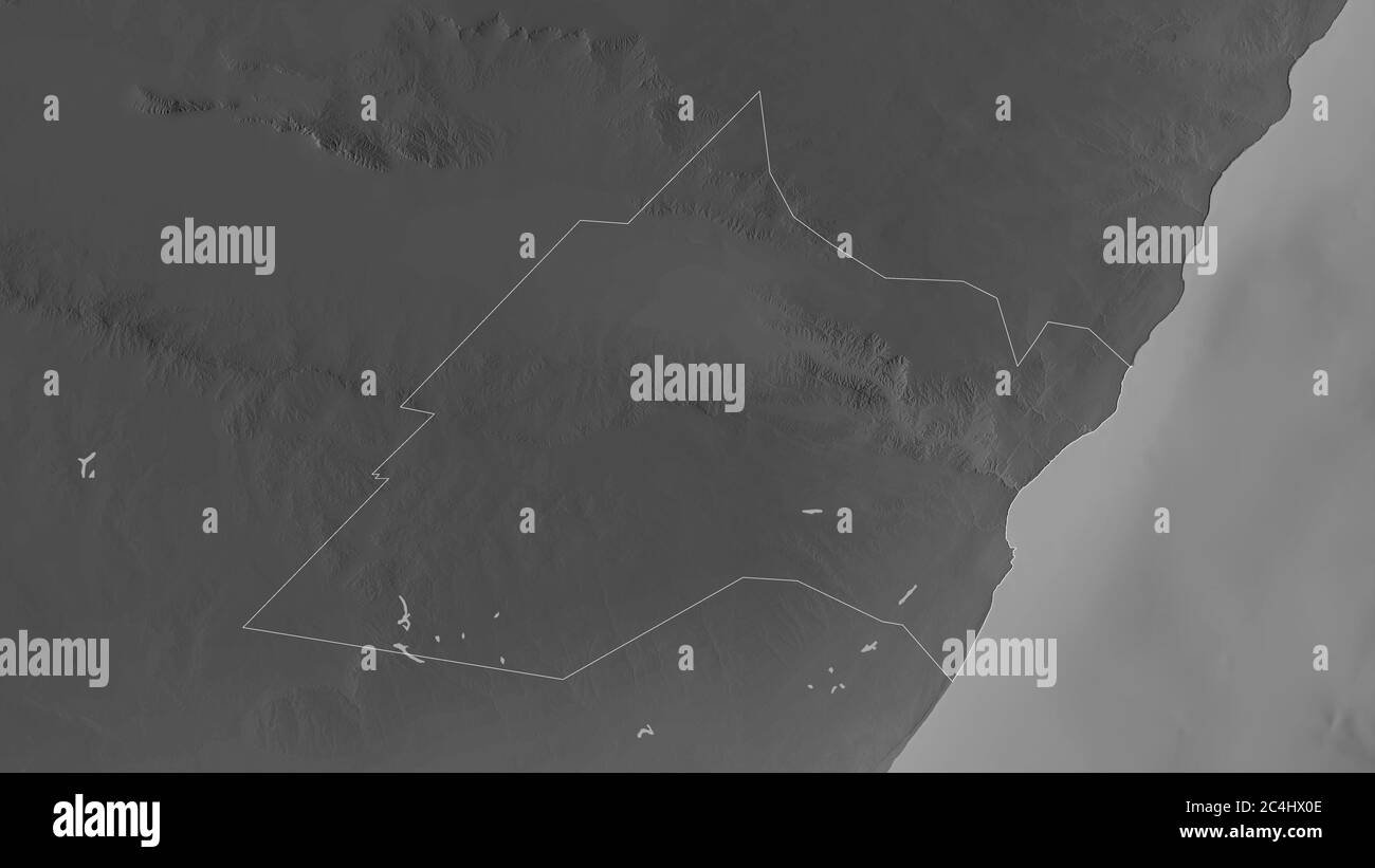 Nugaal, region of Somalia. Grayscaled map with lakes and rivers. Shape ...