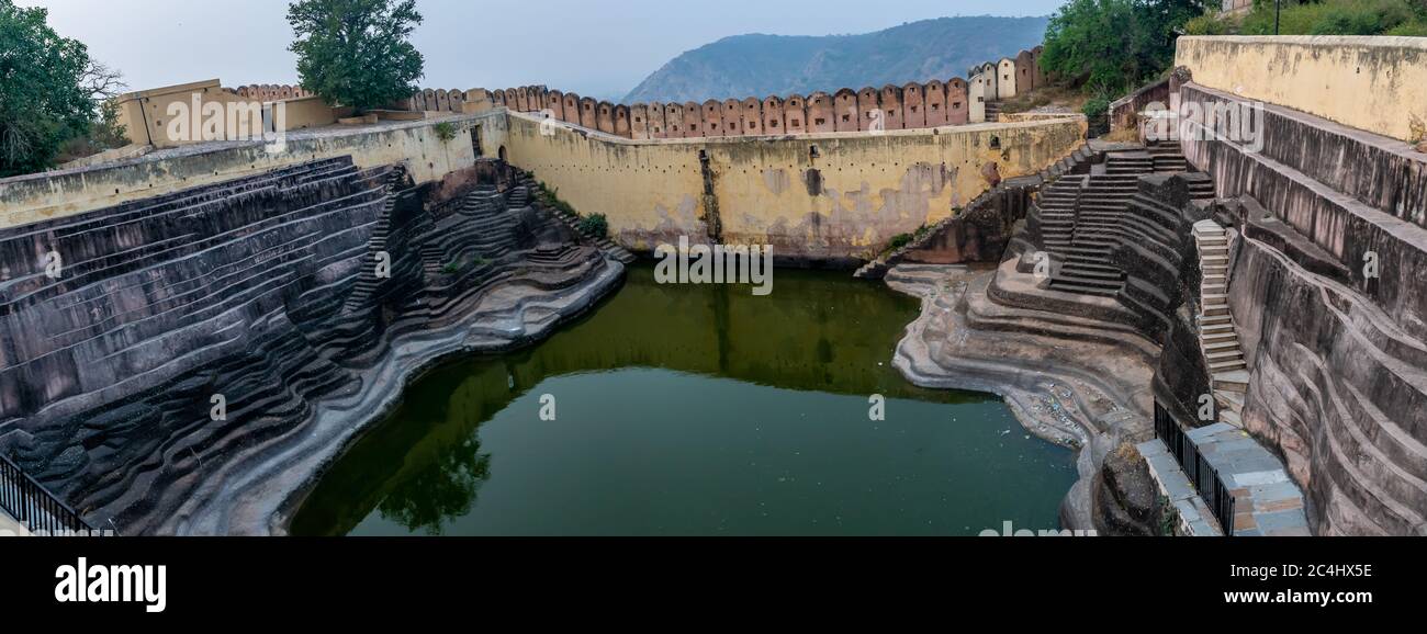 The step well at the Nahargarh Fort, Jaipur, Rajasthan, India Stock ...