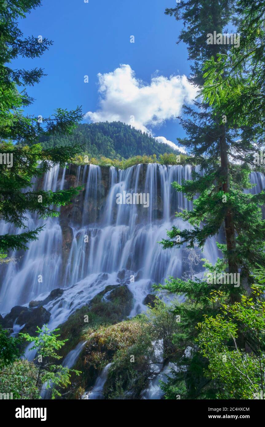 Beautiful and fresh scenery at waterfall with stacking cascade, green ...