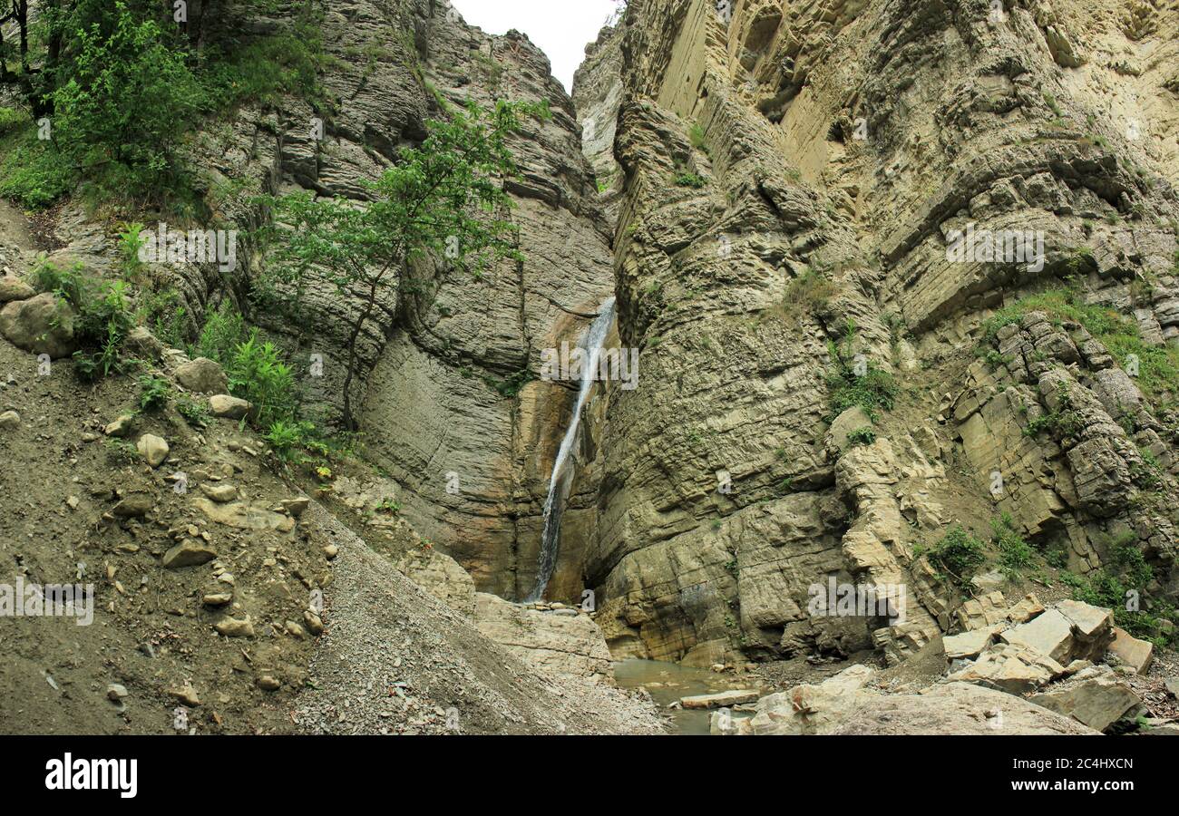 Azerbaijan. Beautiful waterfall high in the mountains. Guba district ...
