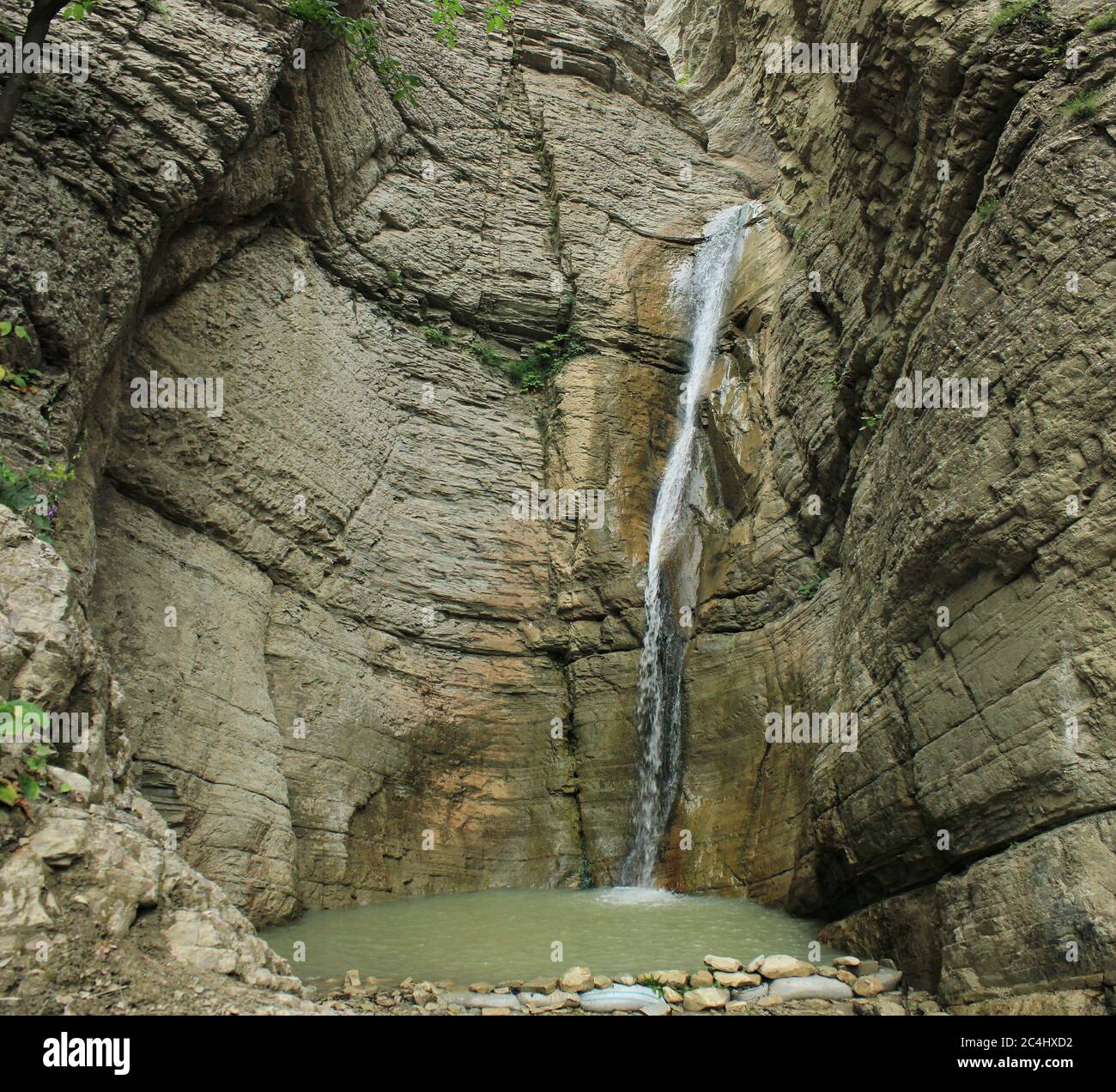 Azerbaijan. Beautiful waterfall high in the mountains. Guba district ...
