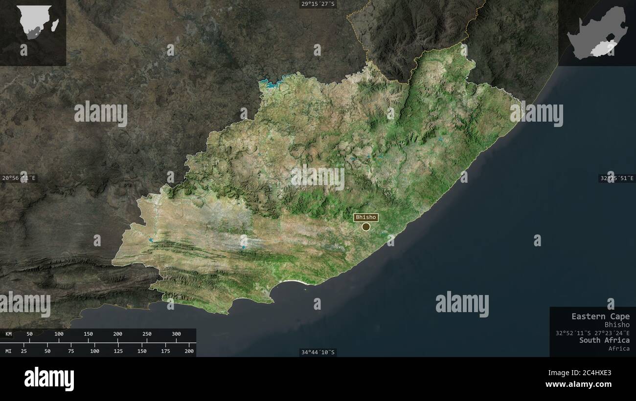 Eastern Cape, province of South Africa. Satellite imagery. Shape ...