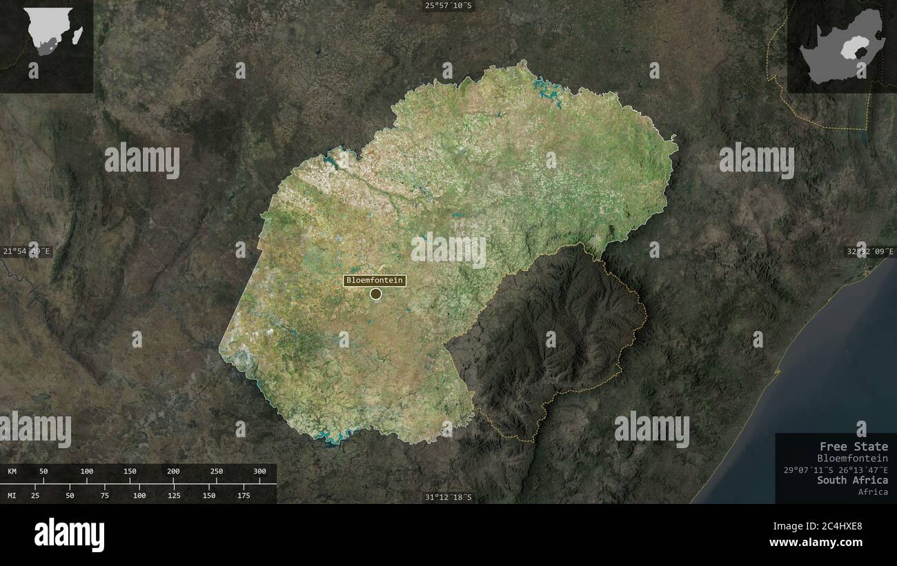 Free State, province of South Africa. Satellite imagery. Shape ...