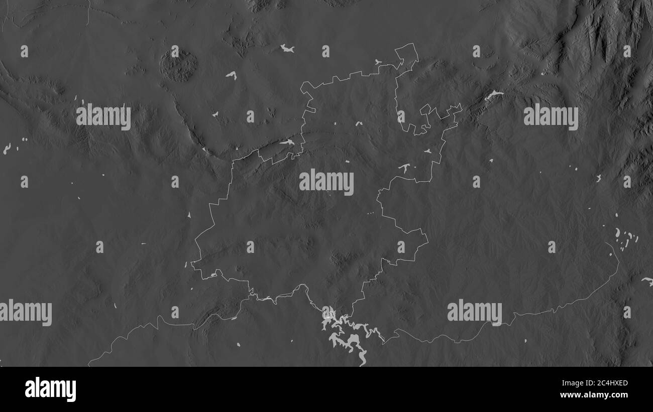 Gauteng, province of South Africa. Grayscaled map with lakes and rivers ...