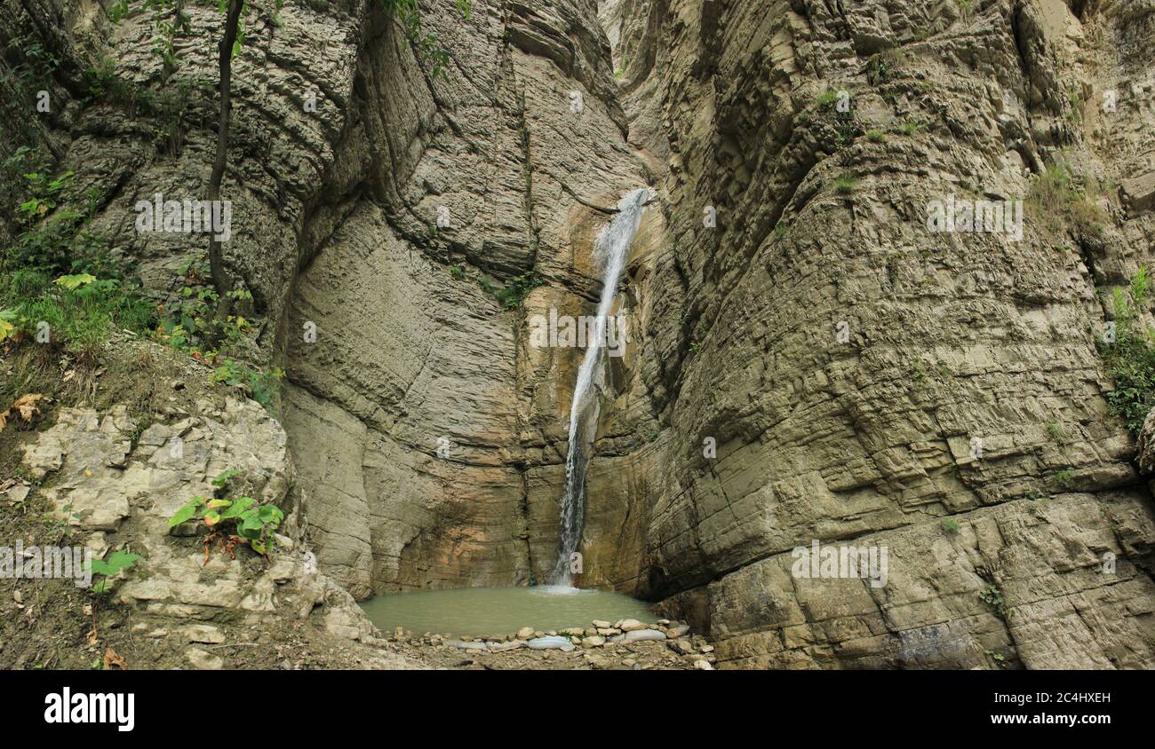 Azerbaijan. Beautiful waterfall high in the mountains. Guba district ...