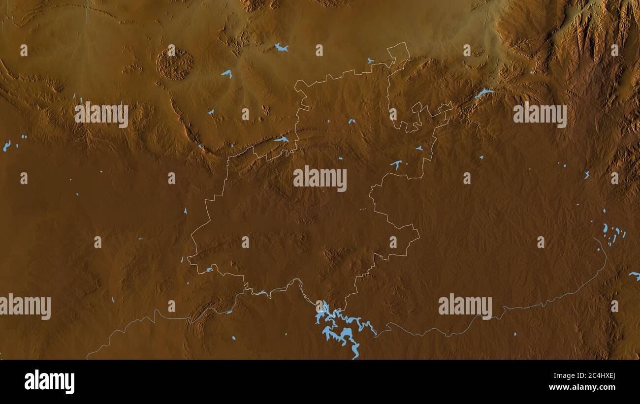 Gauteng, province of South Africa. Colored relief with lakes and rivers ...