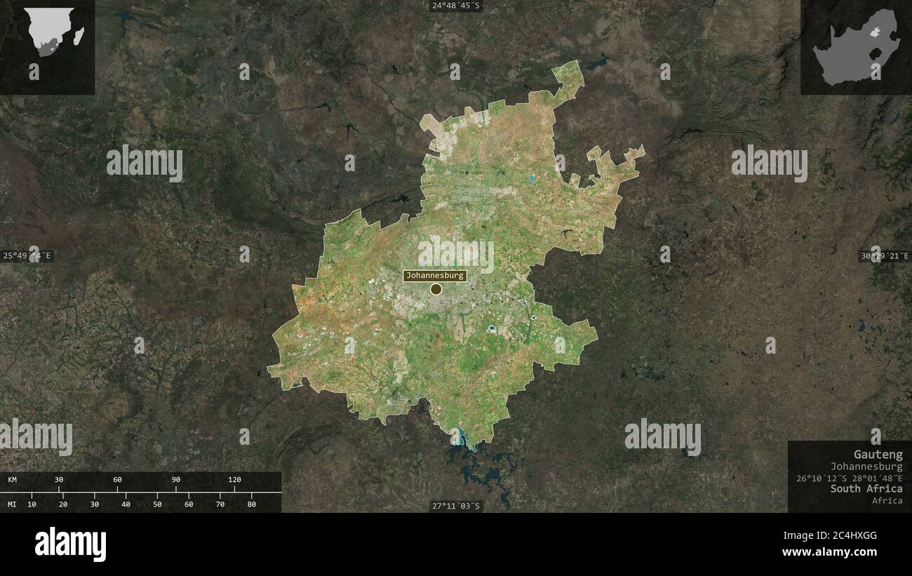 Gauteng, province of South Africa. Satellite imagery. Shape presented ...