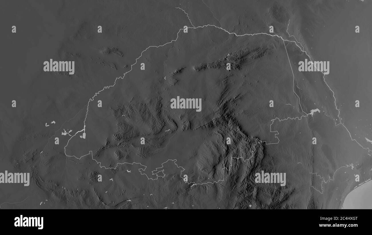 Limpopo, province of South Africa. Grayscaled map with lakes and rivers ...