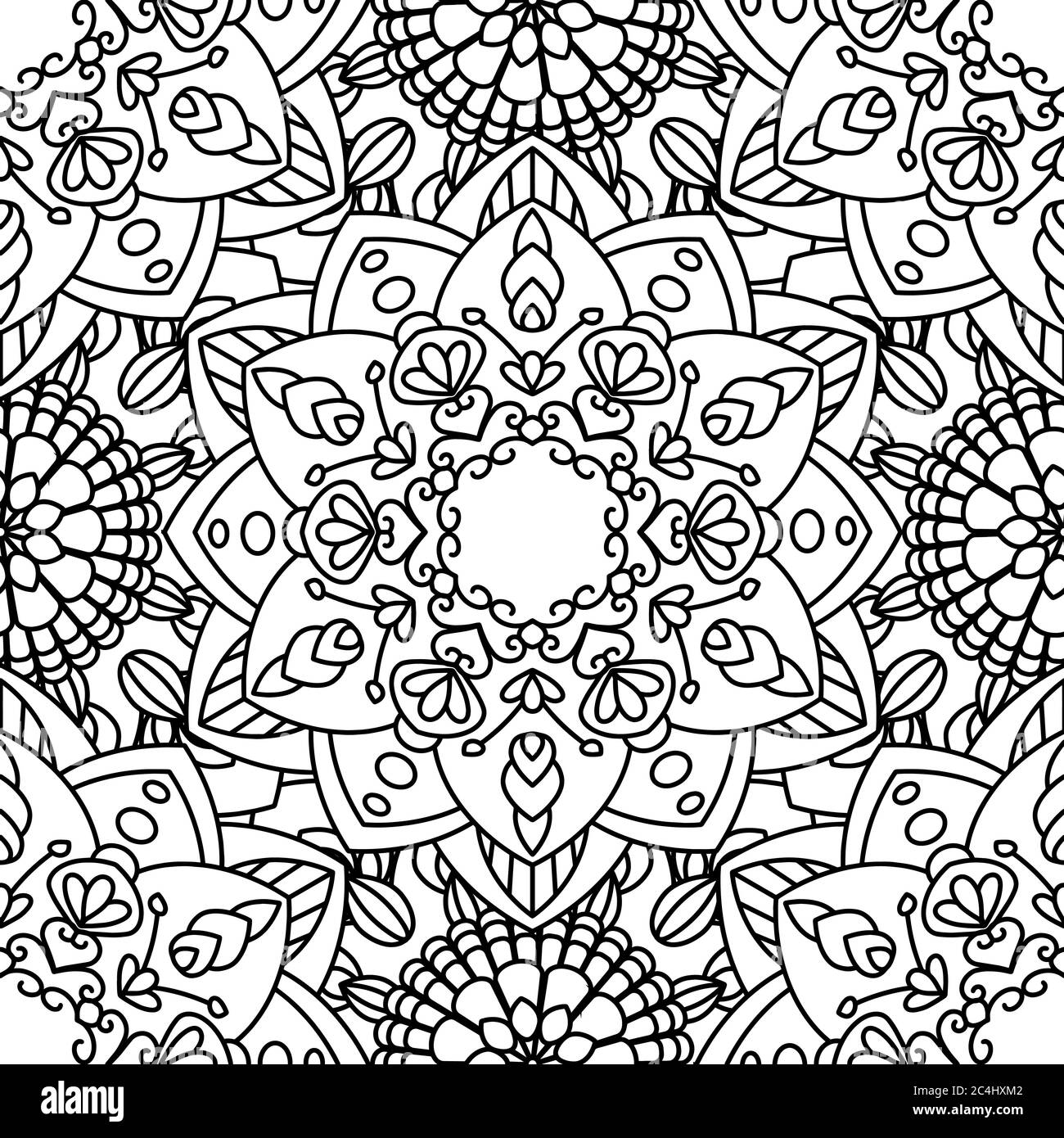 Mandala ethnic seamless pattern. Adult coloring page. Black and white ...