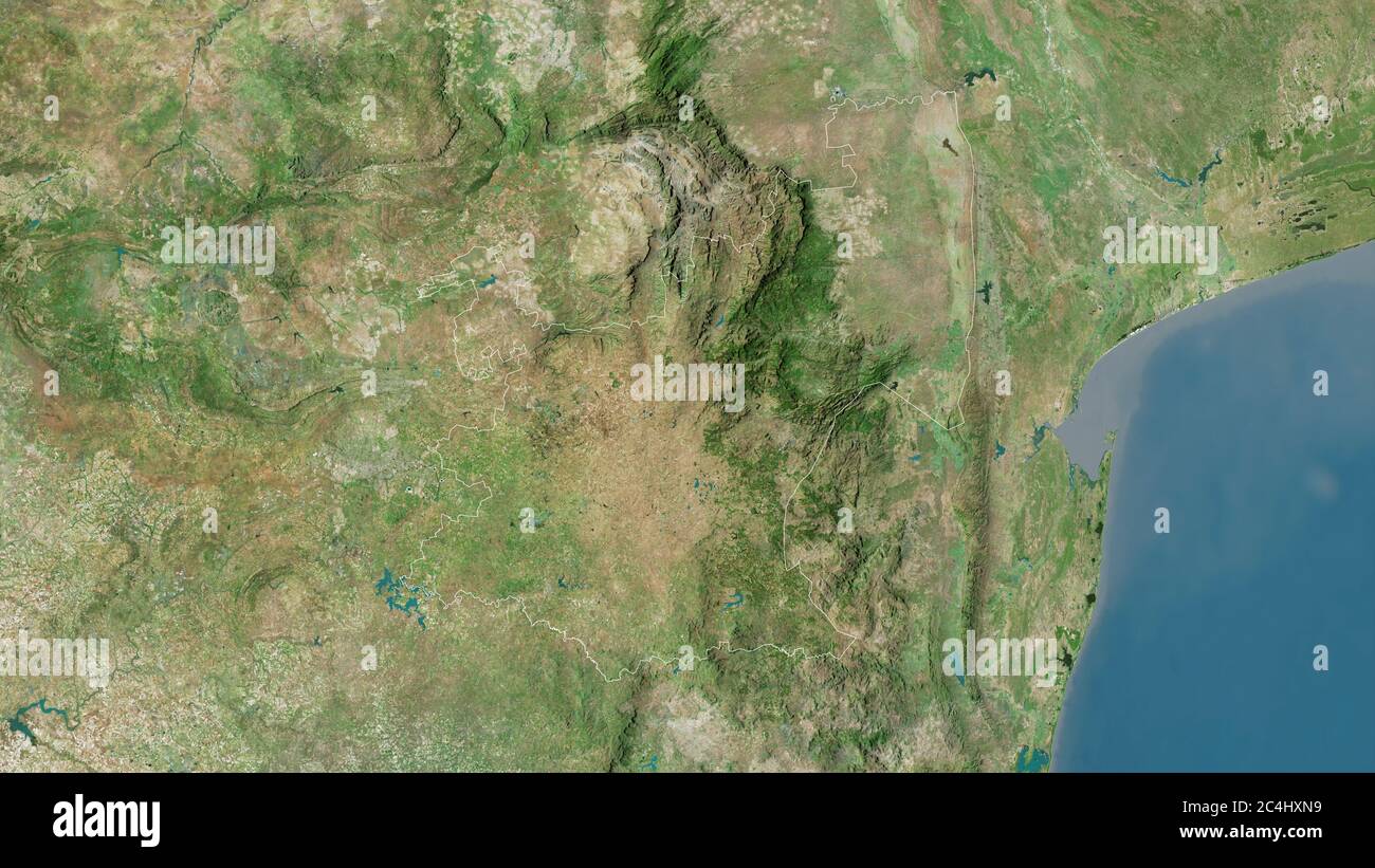 Mpumalanga, province of South Africa. Satellite imagery. Shape outlined ...