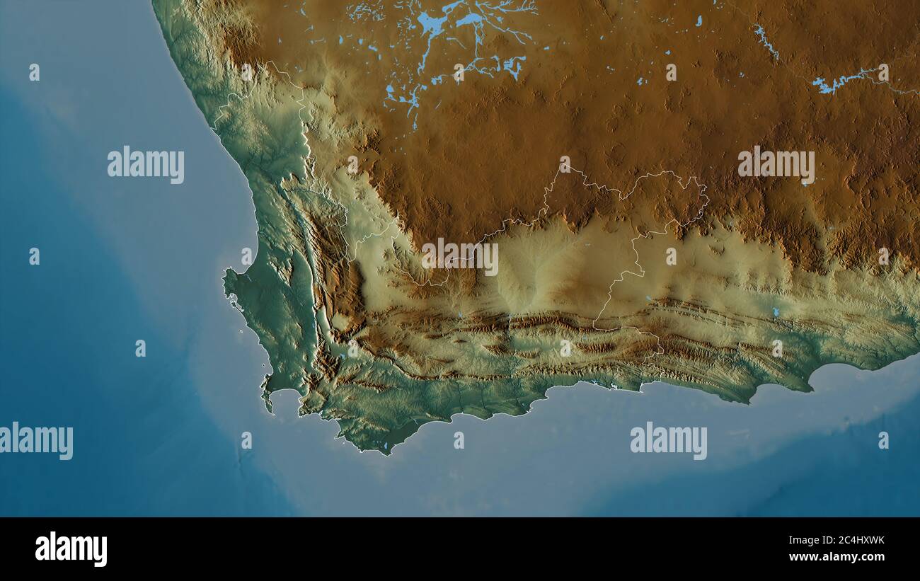 Western Cape, province of South Africa. Colored relief with lakes and ...