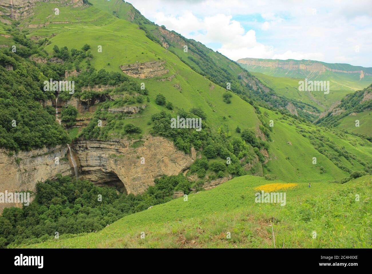 Azerbaijan. Beautiful waterfall in the picturesque mountains. Kusar ...